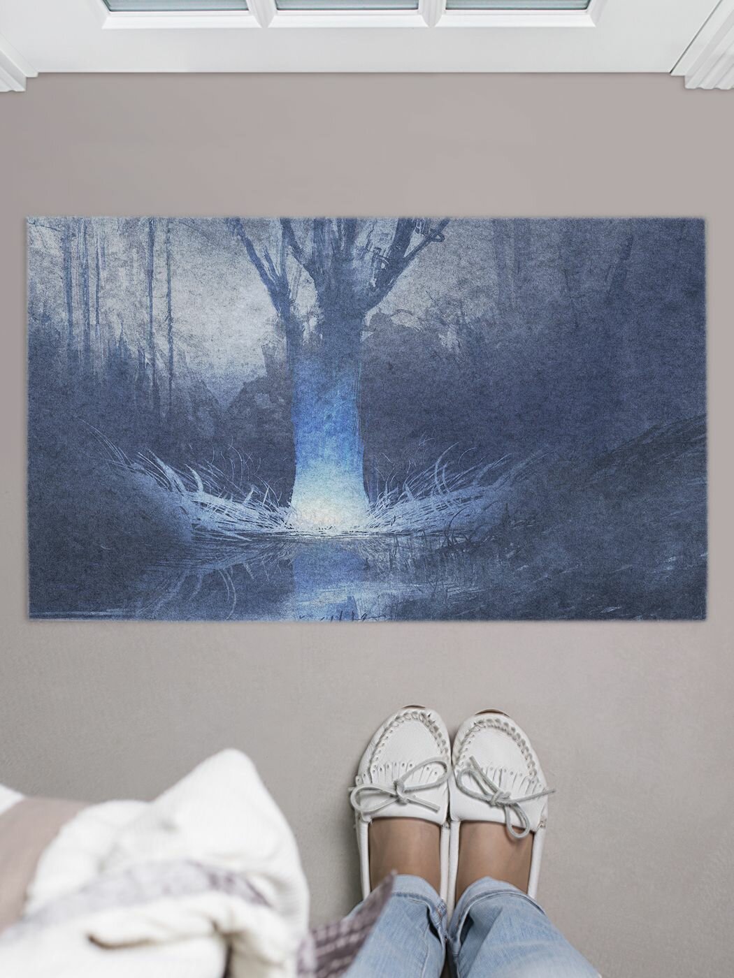 Коврик придверный в прихожую с принтом "Дерево со светящимся корнем" 45 на 75 см , JoyArty