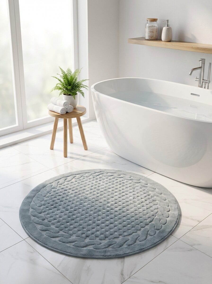 Коврик для ванной 80*80 см Турция, круглый, влаговпитывающий, серый