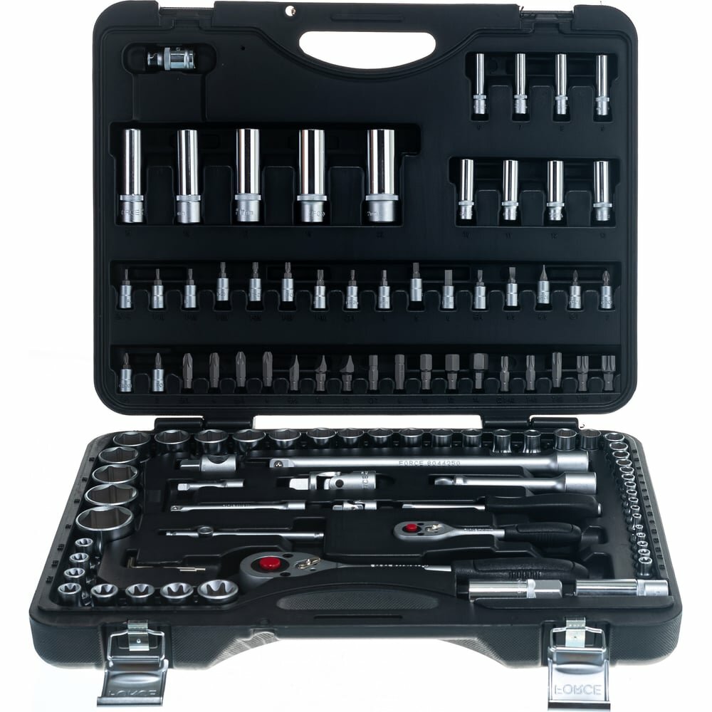 Набор головок и приспособлений FORCE 108 предметов 1/2, 1/4 6 гранные головки 41082R-5