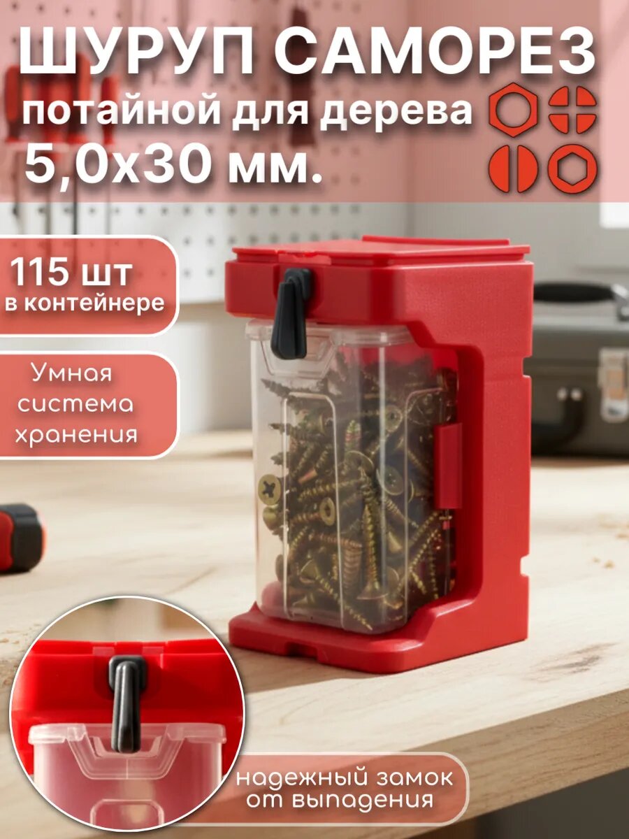 Шуруп потай по дереву 5х30 ЖЦ (115шт) +подвесной органайзер