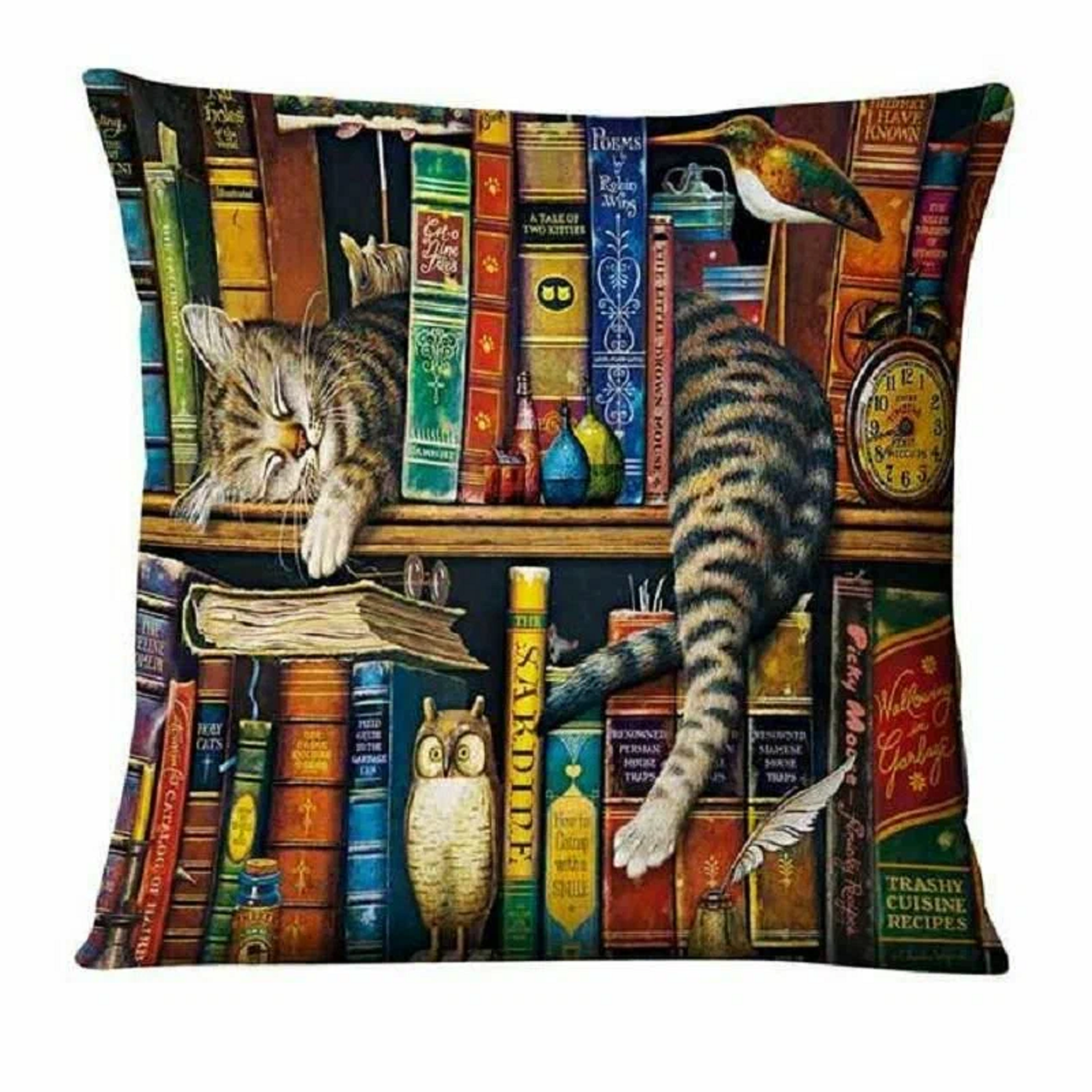 Подушка декоративная Кот Василий библиотекарь 40х40 велюр