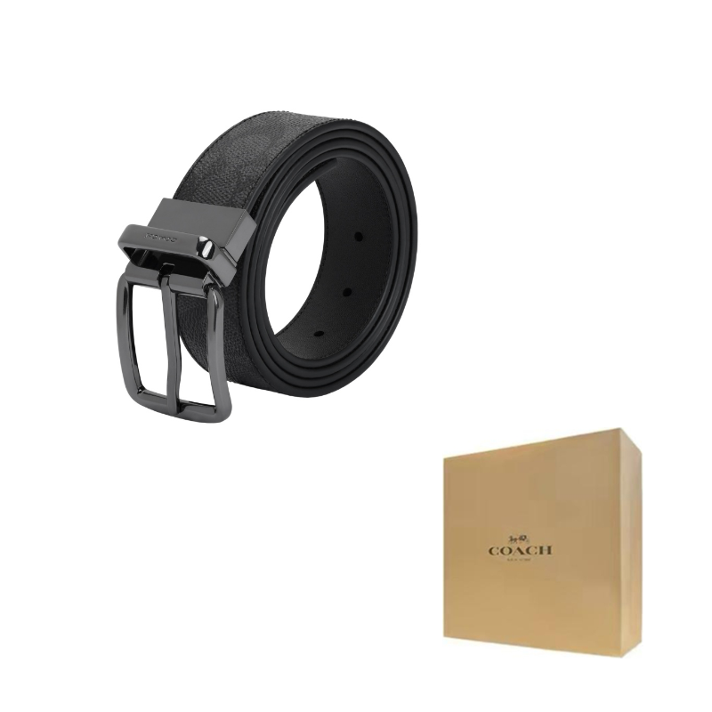 COACH Cow Leather Belts Men's Black Width 3.8cm OneSize