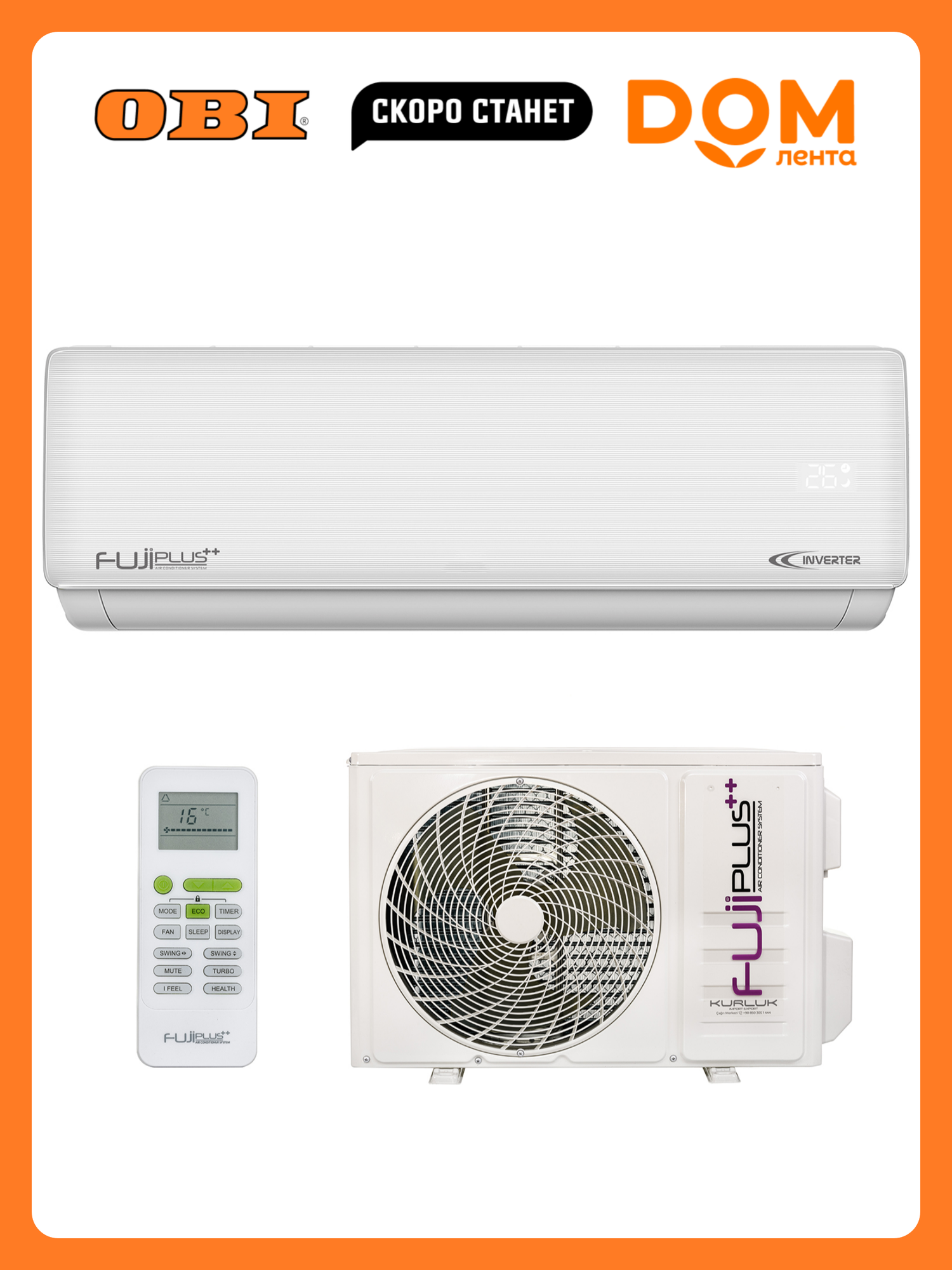 Сплит-система инверторная FUJIPLUS AKIRA FP-12 TI/TD 3,5 кВт настенный белый