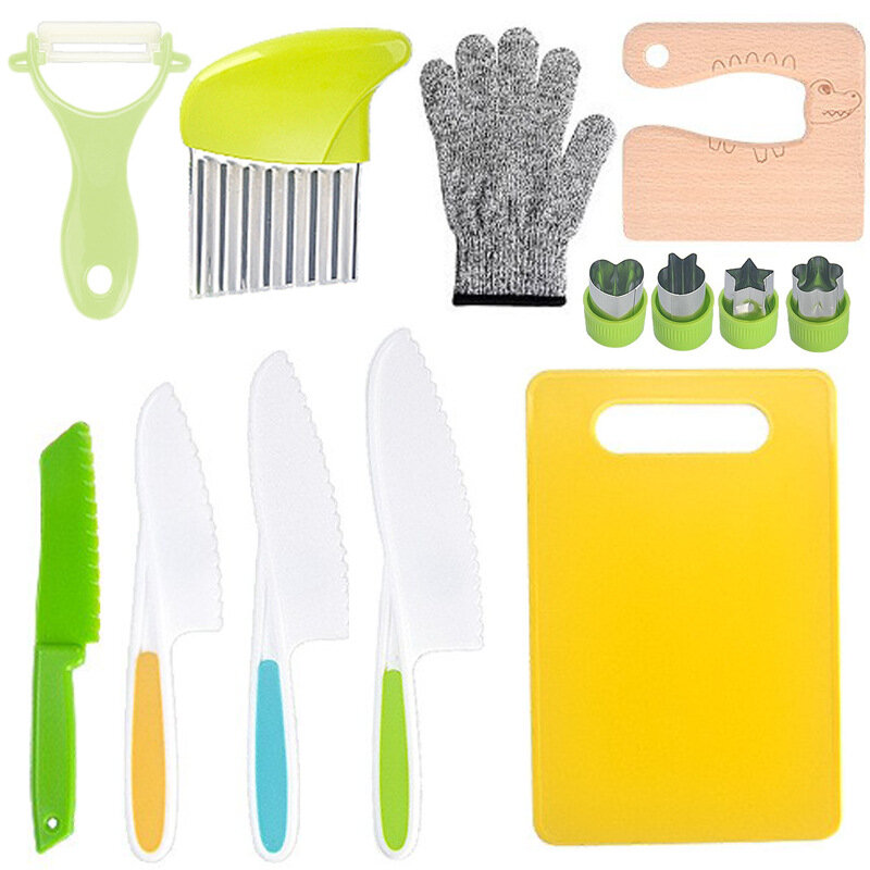 Детский пластиковый набор ножей для фруктов для детского сада и раннего развития, безопасный для рук, подходит для нарезки овощей и тортов, набор игрушечных ножей.