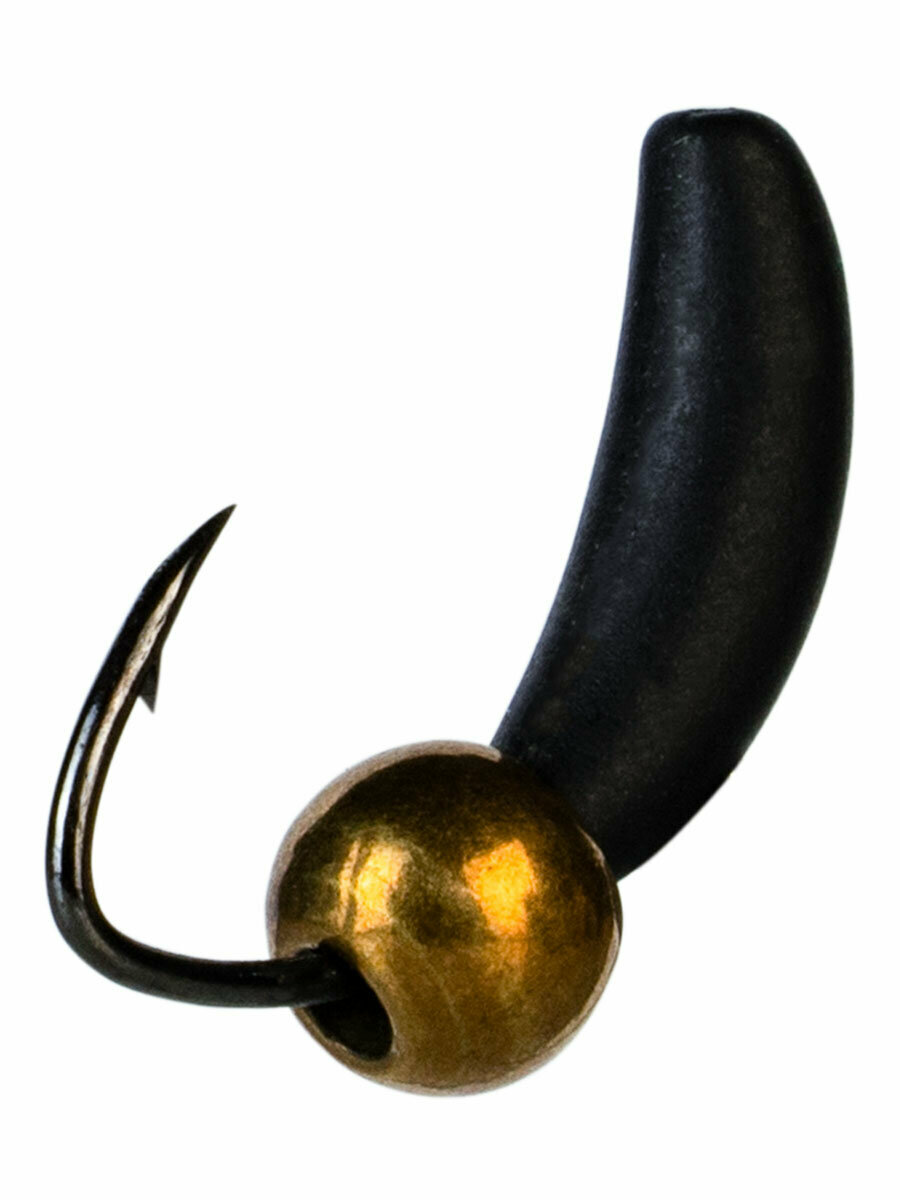 Мормышка безнасадочная (безмотылка) для летней и зимней рыбалки Банан "Левша-НН", 0,68 г, латунный шар золото, крючок №6, чёрный / 3 шт.