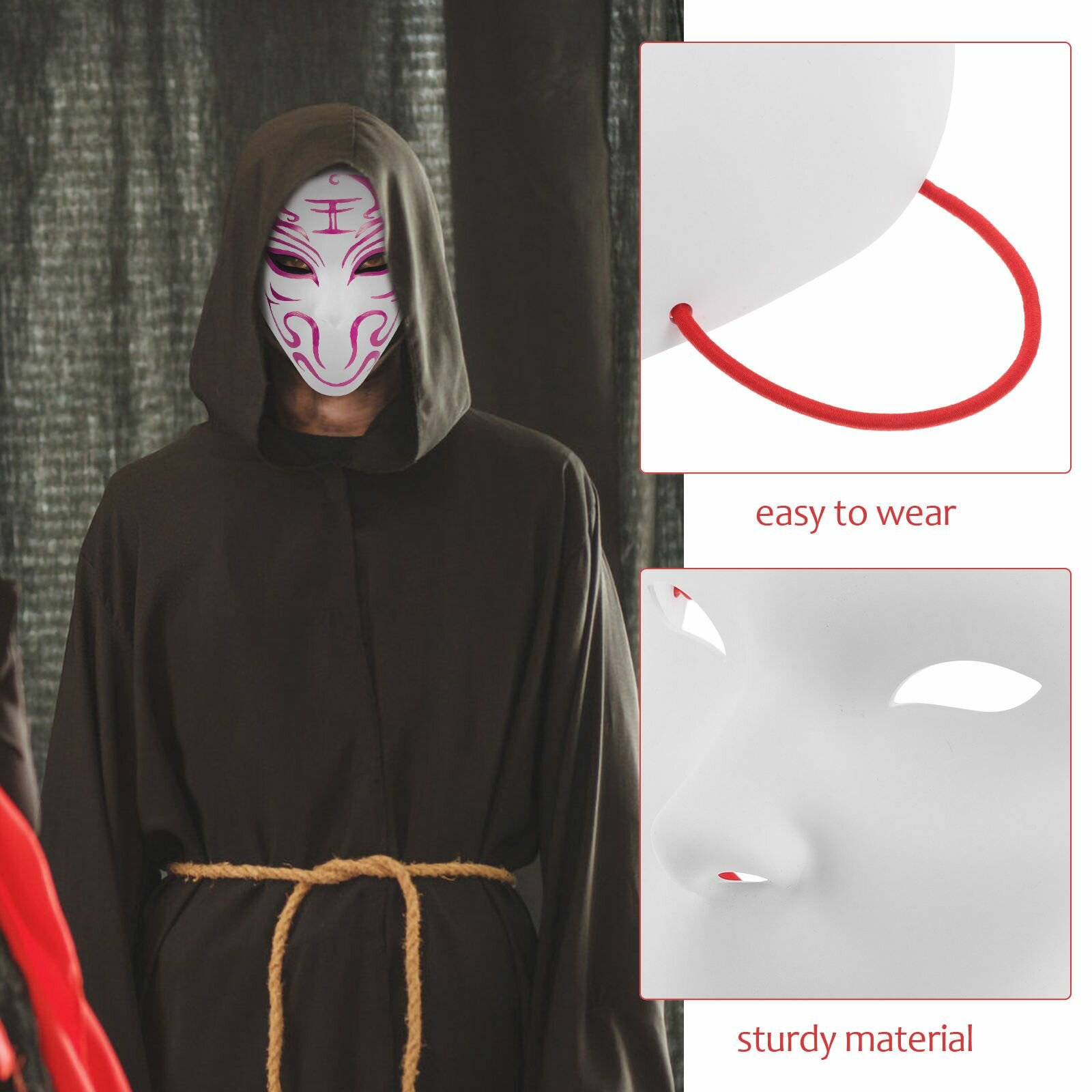 Белая Маскарадная Маска, Пластик, Diy, Для Взрослых, Овальная Форма, 22.70X17.00X8.50См