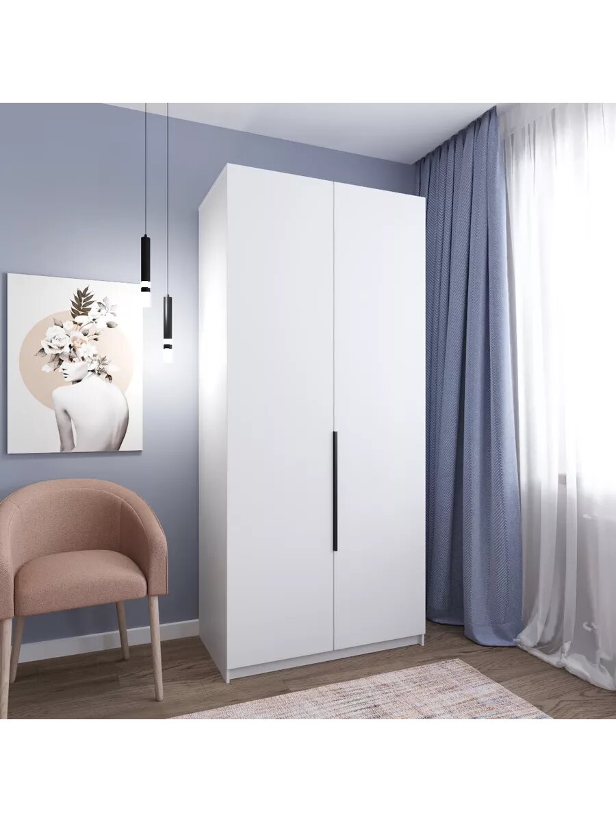 Шкаф распашной КМК, ЛДСП, белый, с ящиками, напольный, 220 см x 100 см x 60 см