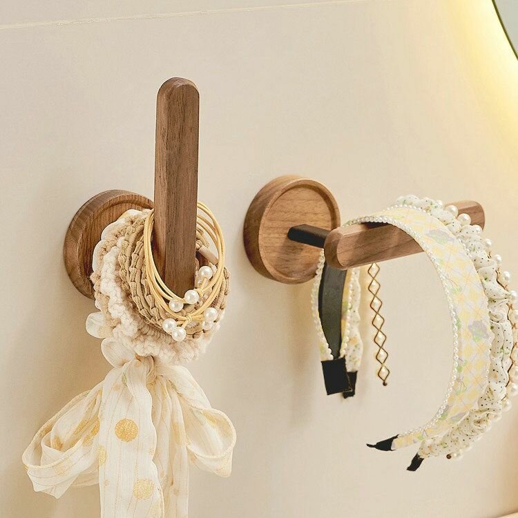 Настенный крючок без сверления, прочный декоративный крючок с клейким креплением, держатель для резинок и заколок для волос из орехового дерева.