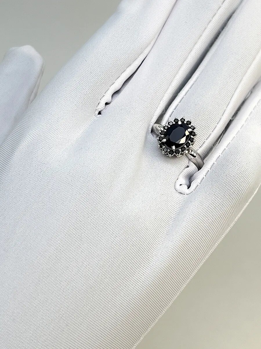 Кольцо, серебро, 925 проба, родирование, шпинель, сапфир