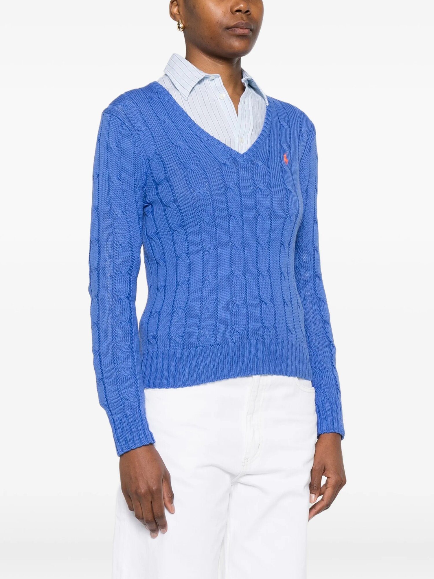 Свитер Polo Ralph Lauren Cable-knit V-neck sweater, размер L, , blue — фото 1