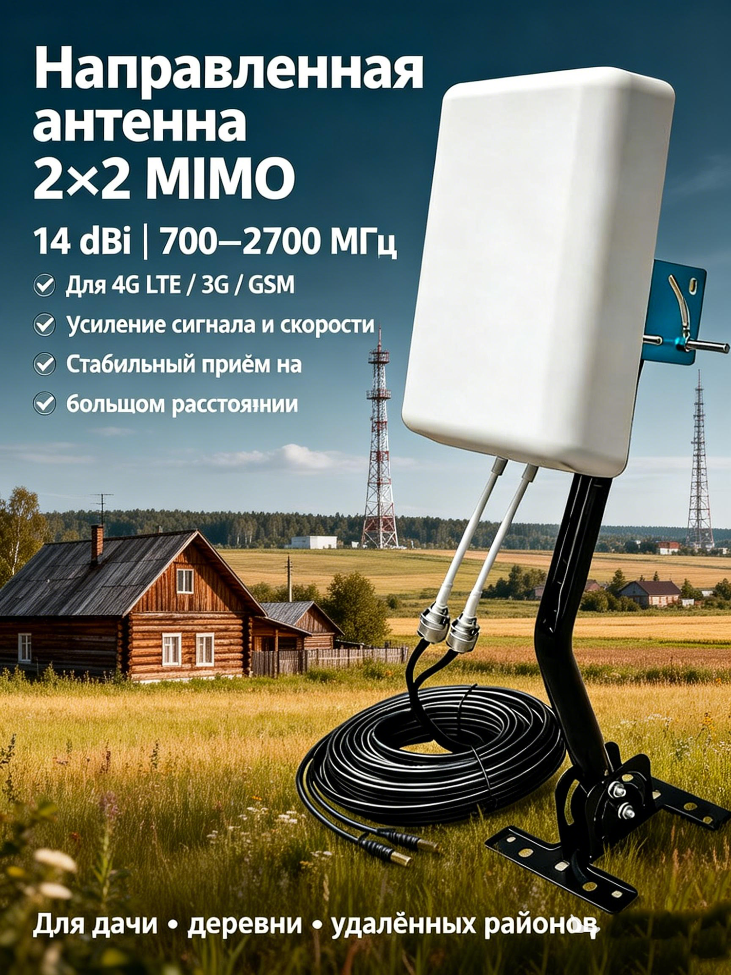 Направленная антенна для 4G интернета в деревне и на даче 14dbi MIMO 700-2700МГц