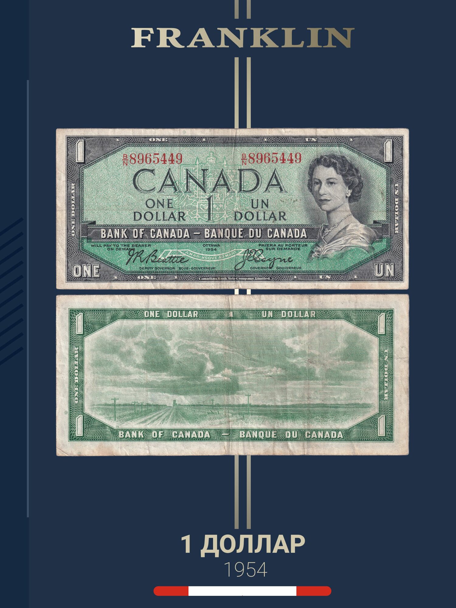 Банкнота Канада 1 доллар 1954 год (F) Pick 75а