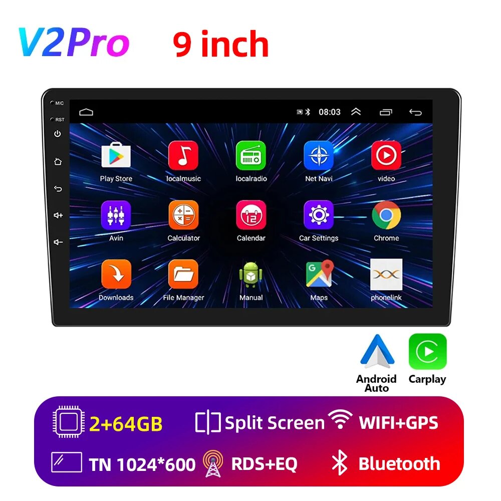 Podofo 8G 128G 2din автомобильный Android радио мультимедийный плеер 7/9/10 "GPS 9inch 64G Carplay