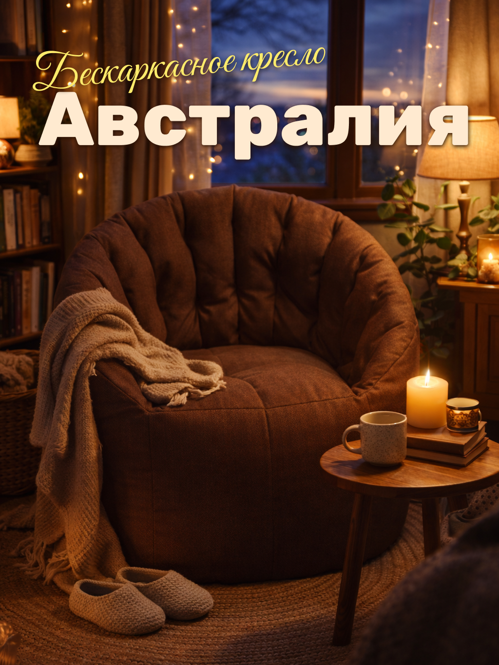 Кресло-мешок Пуффбери «Австралия», размер большой, Жаккард Тёмный шоколад