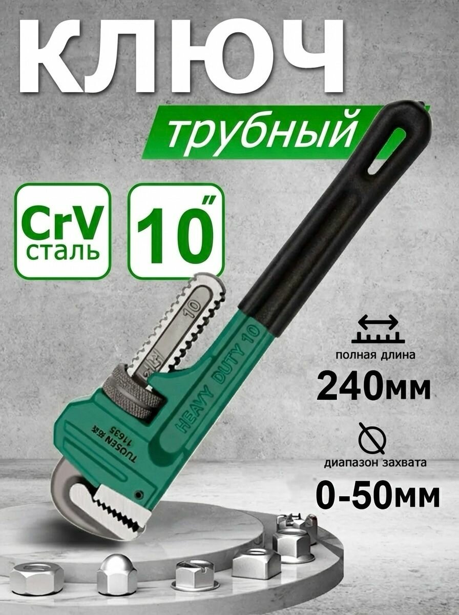 Трубный ключ разводной, гаечный для труб из CrV стали 24 см/ TUOSEN