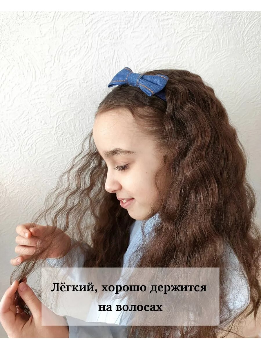 Ободок Арт и Дизайн, для девочек, текстиль, джинс, с бантом, синий — фото 1
