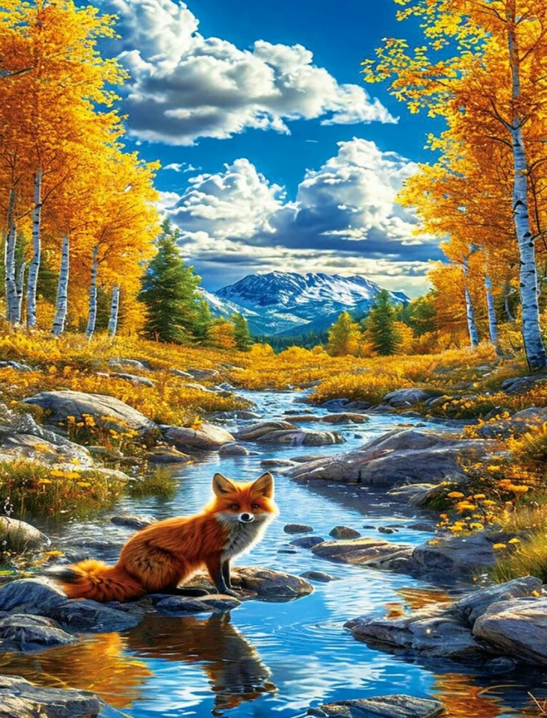 Алмазная мозаика на подрамнике 40*50 "Лисица в осеннем лесу"