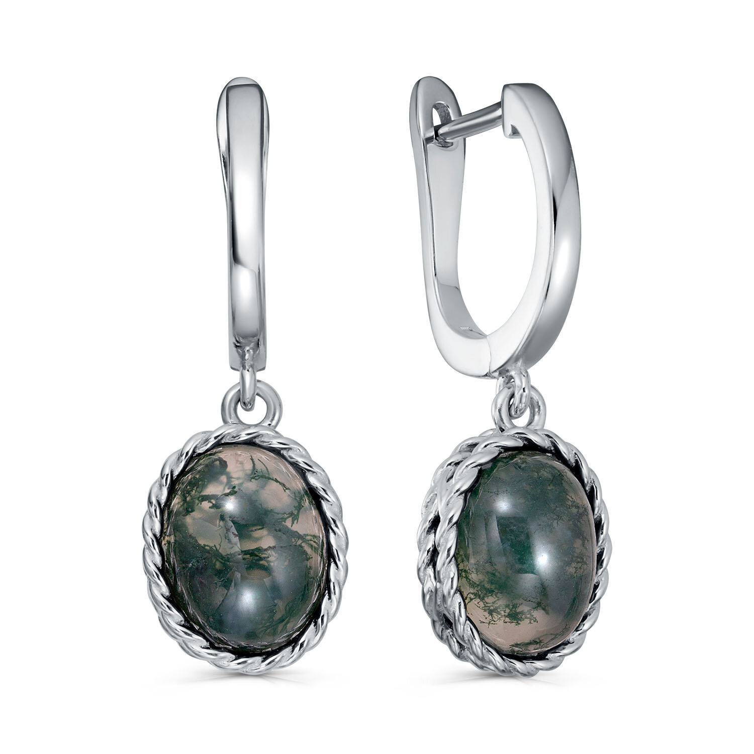 Серьги с подвесками, серебро, 925 проба, родирование, агат