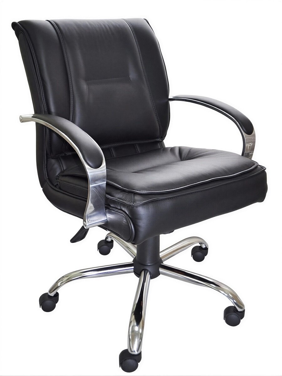Офисное компьютерное кресло с низкой спинкой Factor Лорд 2Х хром, экокожа черная