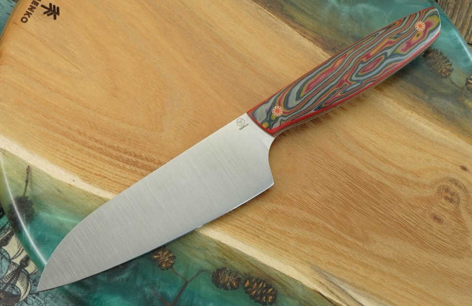 Универсальный кухонный нож Yuriko Knives Кинза, сталь Bohler N690, рукоять микарта CrazyFiber