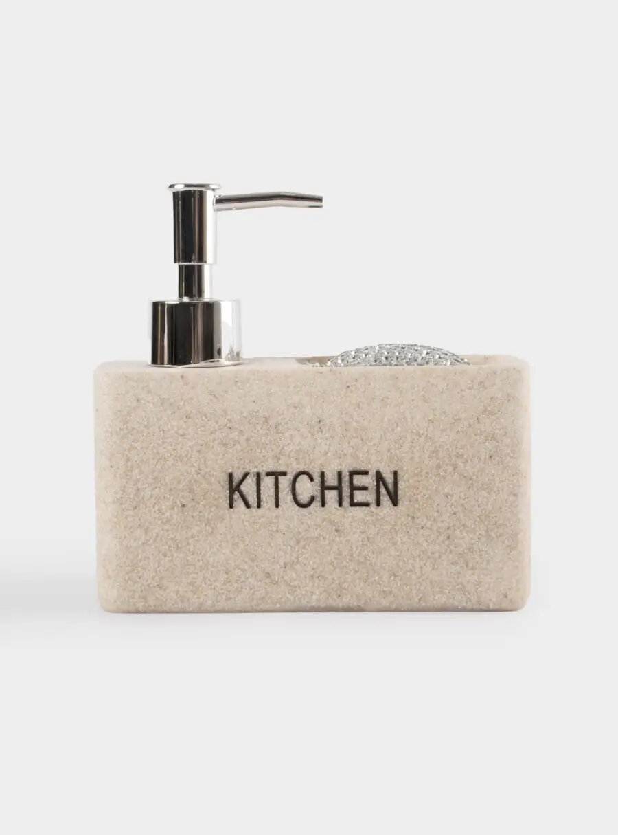 Диспенсер для моющего средства, 160 мл, органайзер, с губкой, полирезин/пластик, бежевый, Stone