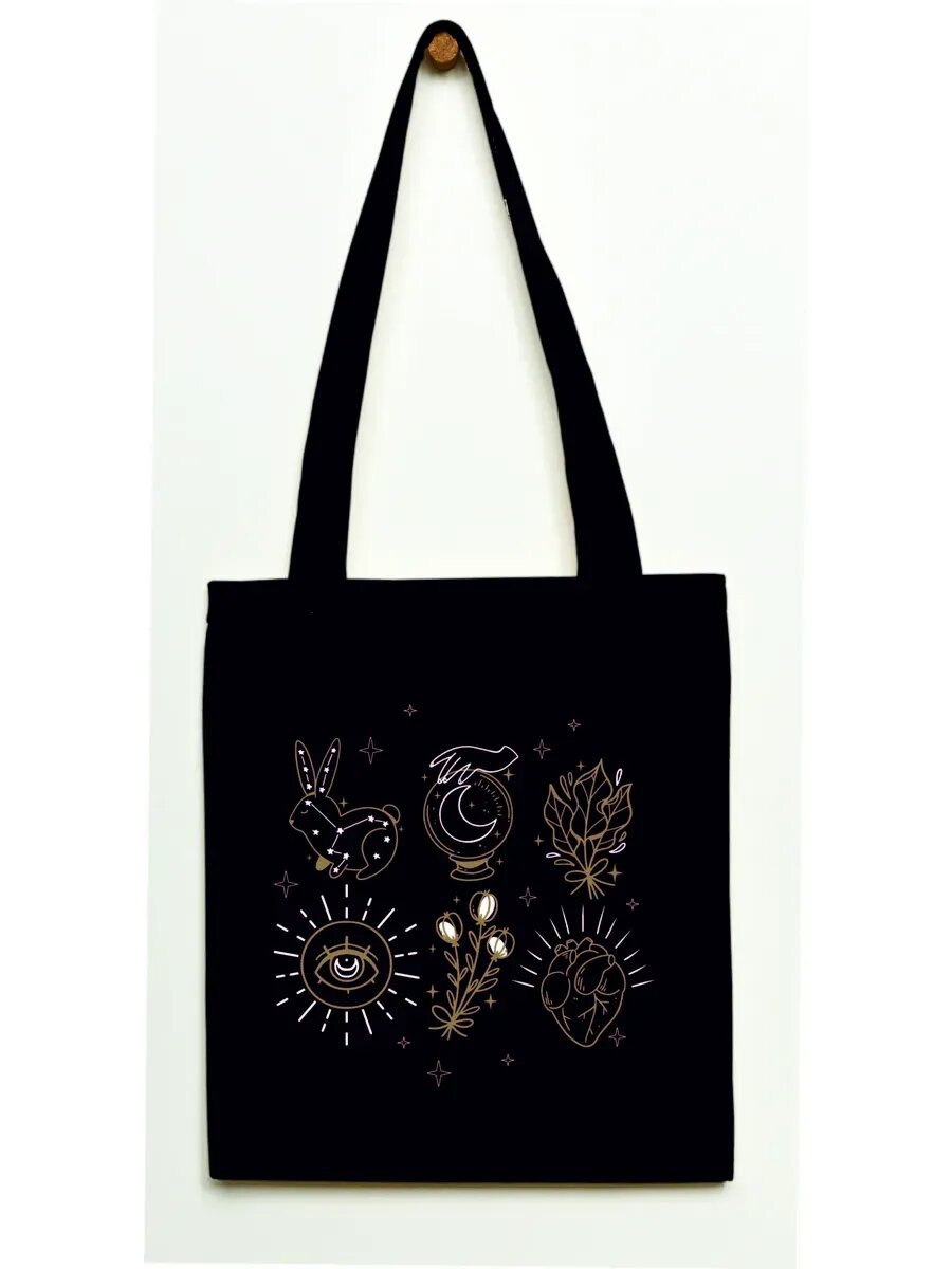 Шоппер хлопковый с принтом Амулет Хамса