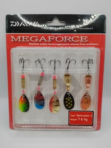 Набор блесен Daiwa Megaforce Spincaster 3, 5 штук, блесна-вертушка, вес 7 и 9 гр