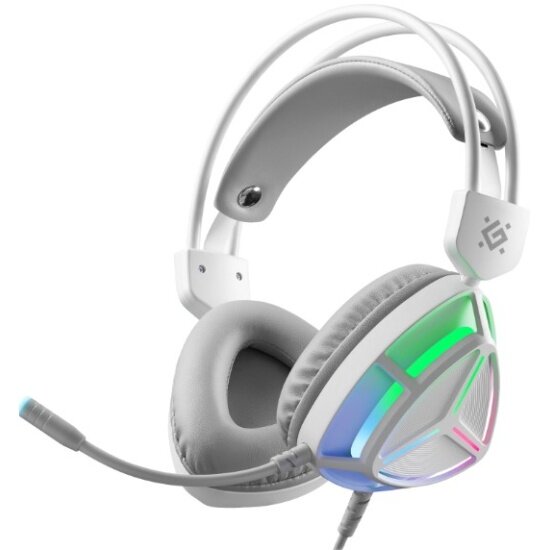 Игровая гарнитура Defender Prism белый, RGB, провод 2 м