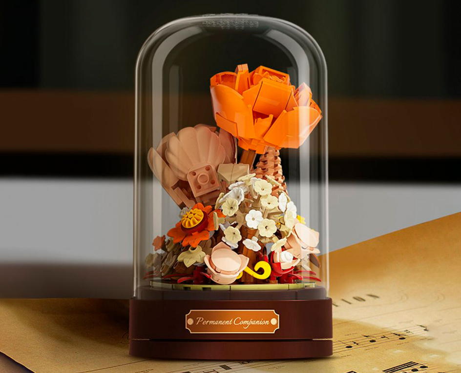 Конструктор музыкальный 3Д JAKI Цветы в колбе Розы, 234 детали - JK2673