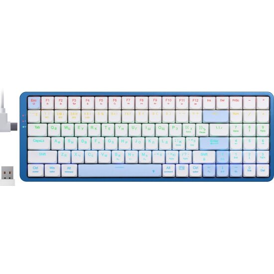 Клавиатура беспроводная Redragon Eva Pro RU, RGB, бел-син, BT+2.4G, тонкая