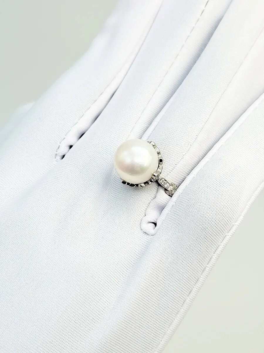 Кольцо, серебро, 925 проба, родирование, жемчуг, фианит