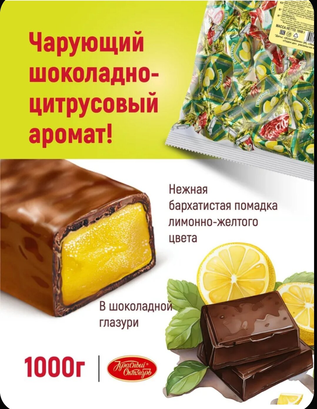 Конфеты Красный Октябрь "Цитрон", помадные, молочный шоколад, 1кг