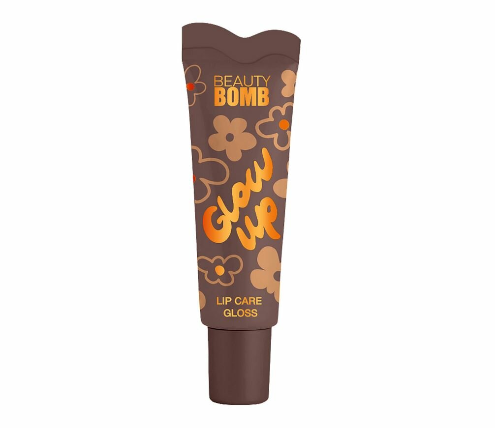 Блеск-уход для губ Beauty Bomb Lip Care Gloss Glow Up, тон 04 полупрозрачный серо-коричневый с блестками, 10 гр