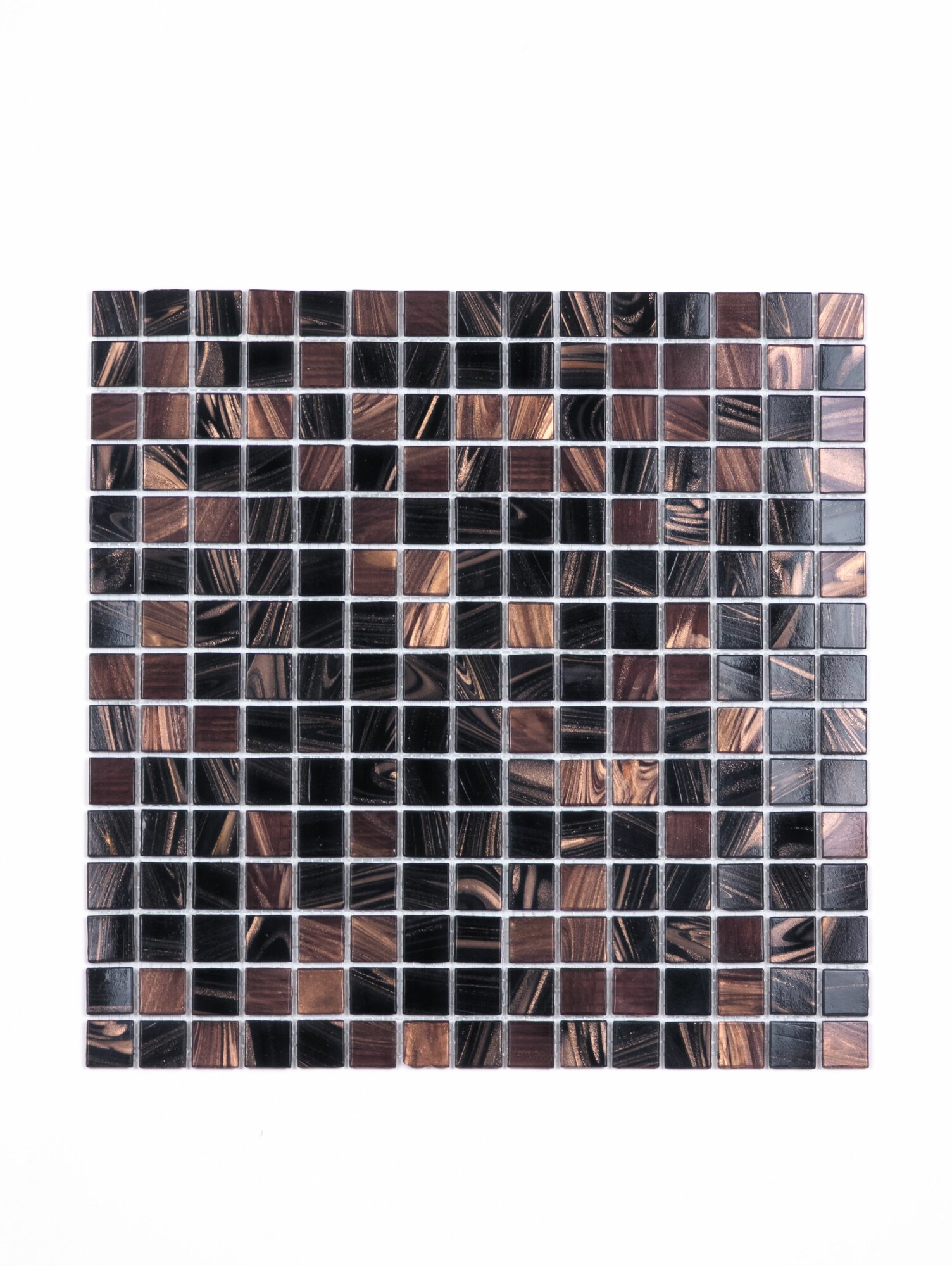 Плитка Мозаика стеклянная коричневая с золотом (уп.10 шт) / на сетке 327х 327 мм / размер квадратика 20x20x4 мм/ толщина 4 мм