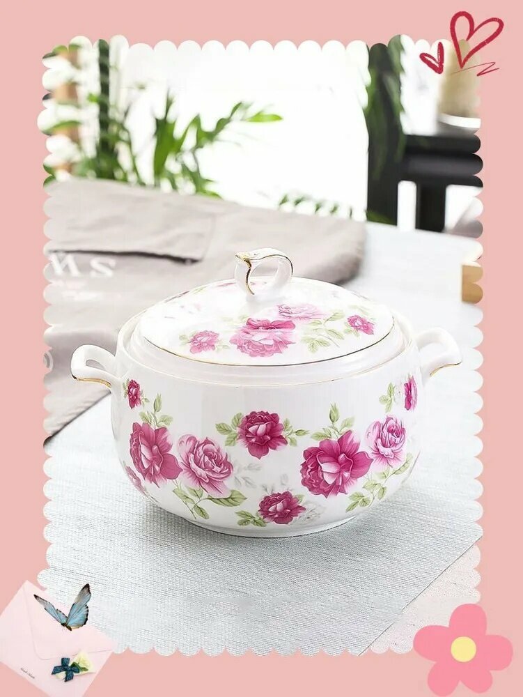 Супница ikea, керамическая, с крышкой, термостойкая, сиреневая, 2000мл