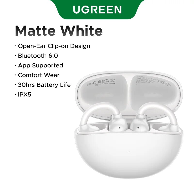 UGREEN ClipBuds Беспроводные наушники Bluetooth 6.0 ClipBuds White