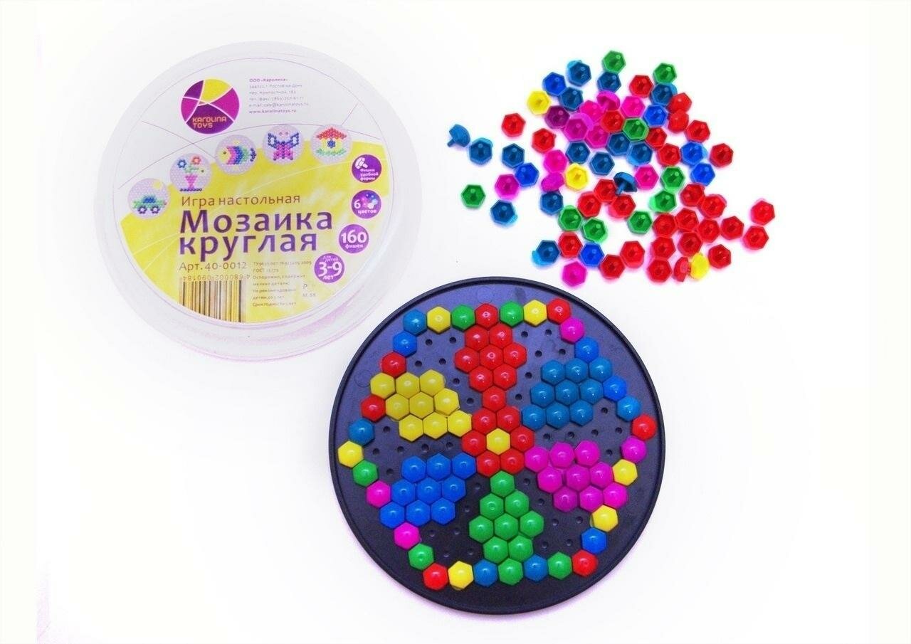 Мозаика круглая настольная, 160 фишек, 6+ цветов, для детей 3-9 лет, арт. 40-0012
