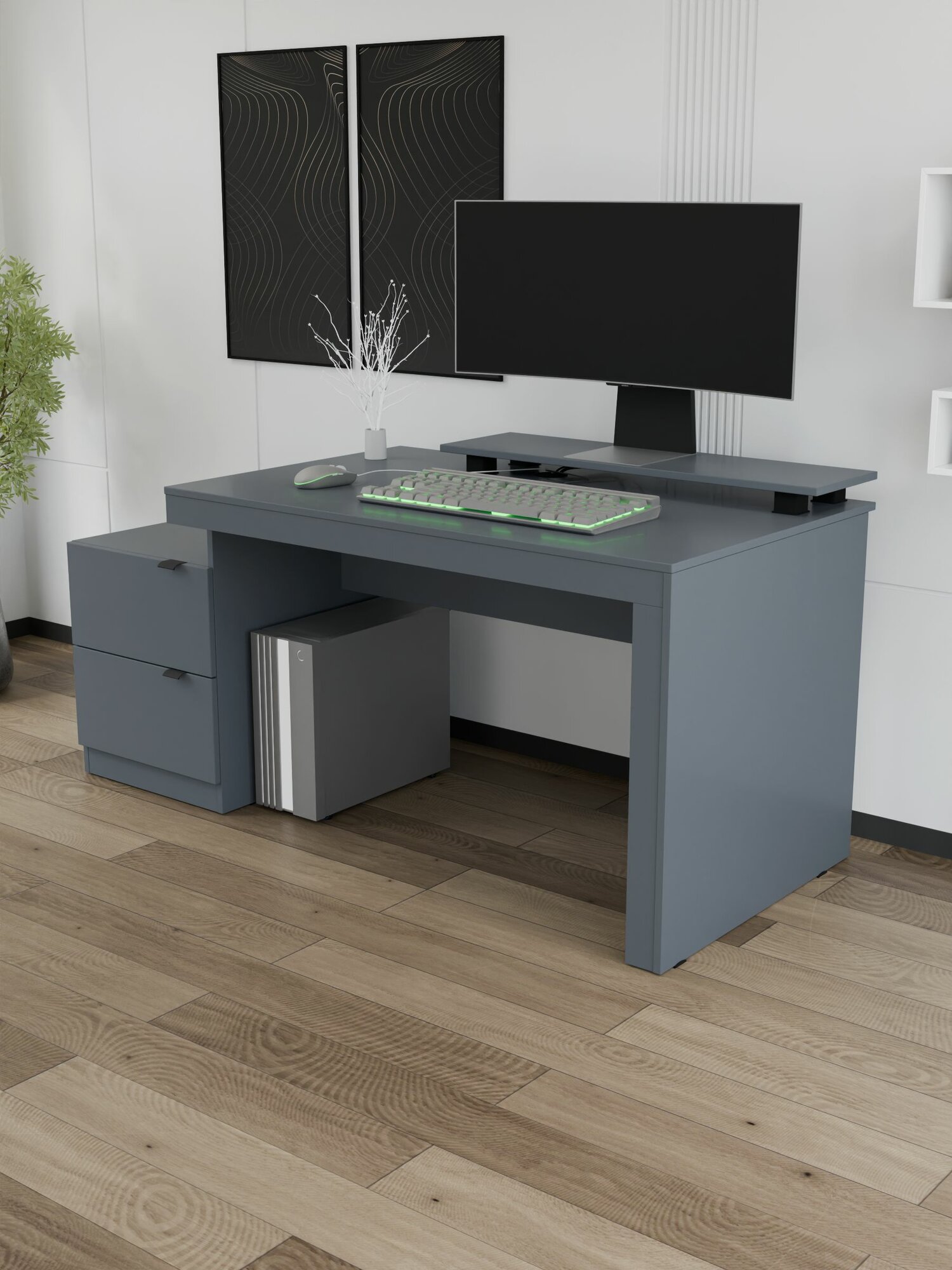 Изумлит Стол компьютерный для офиса и дома Вертикаль Компакт Лайт 165х73х74.5 см, тумба слева, графит