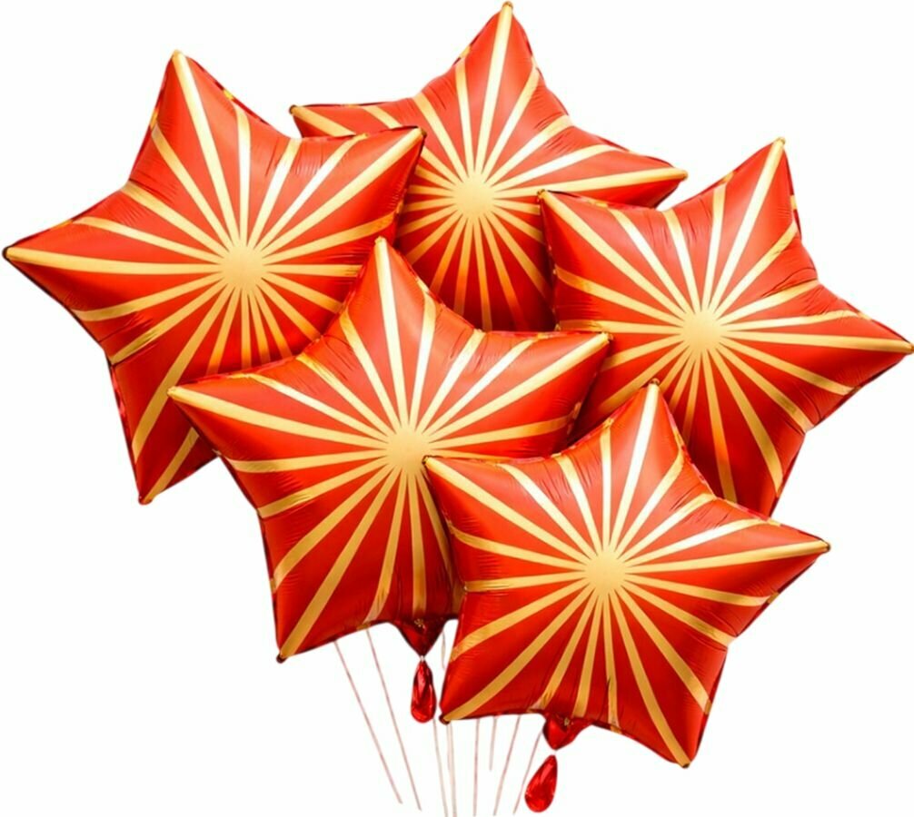 Воздушные фольгированные шары-фигуры "Грани Звезда" 18", шарики надувные воздухом из фольги, набор шаров воздушных для фотозоны 5 штук, шары-букет фигурные для праздника, цвет красный сатин