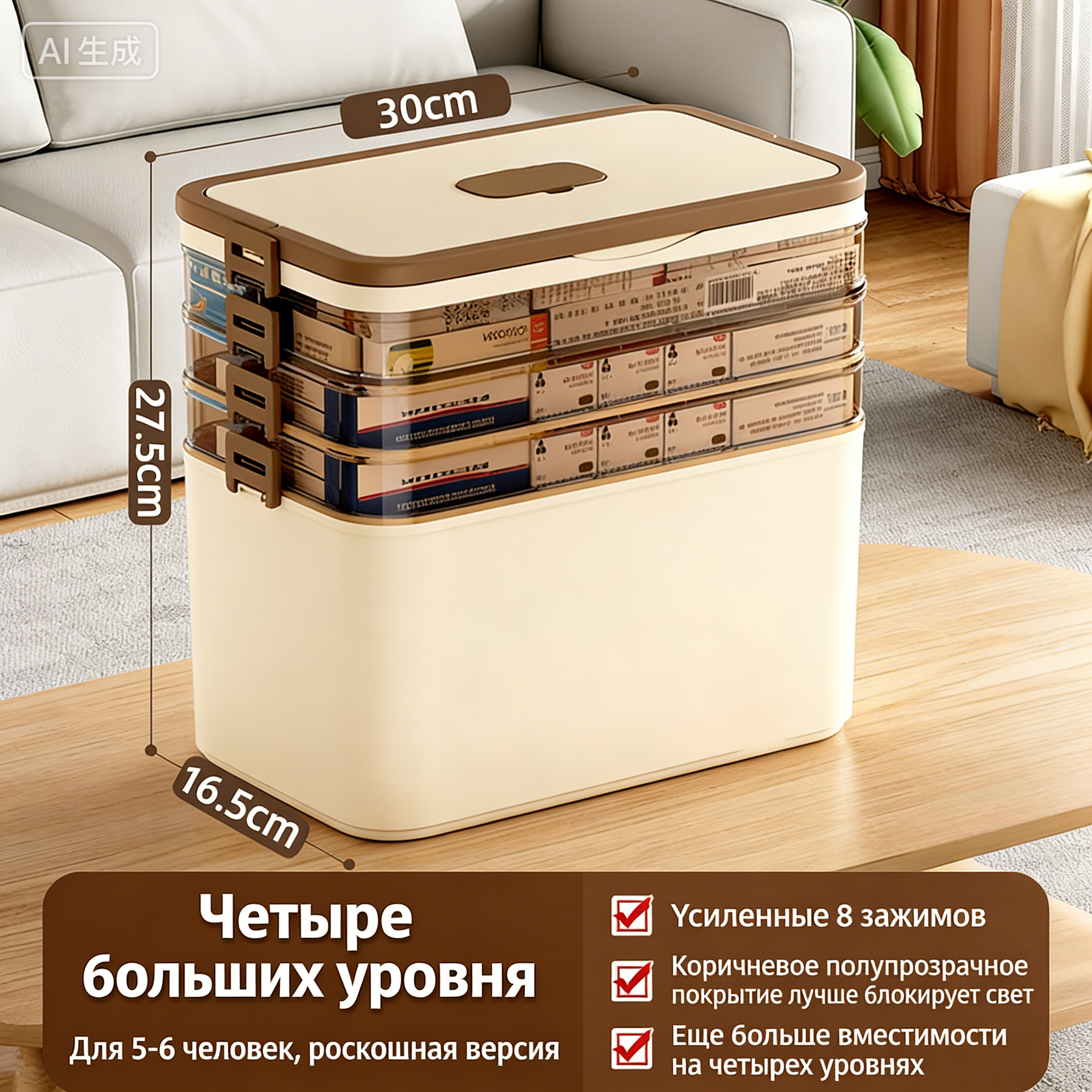 Многослойная аптечка, с классифицированным хранением, прозрачная, 4 ярусов