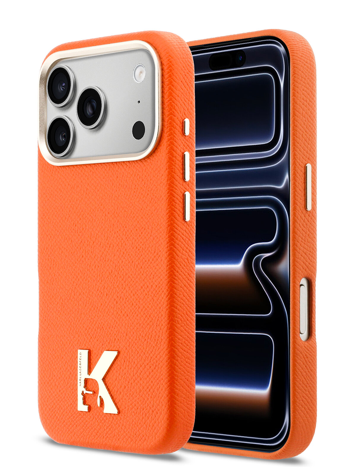 Чехол Karl Lagerfeld на iPhone 17 Pro Max, с магнитами MagSafe, из экокожи PU leather, оранжевый