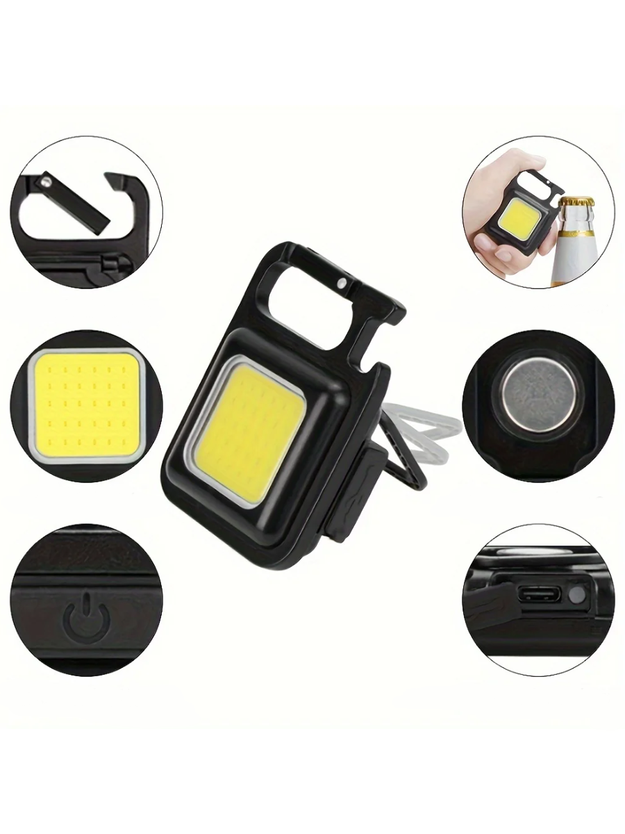 Фонарик брелок аккумуляторный с магнитом и карабином, на магните, 4 режима 0823-COB, черный