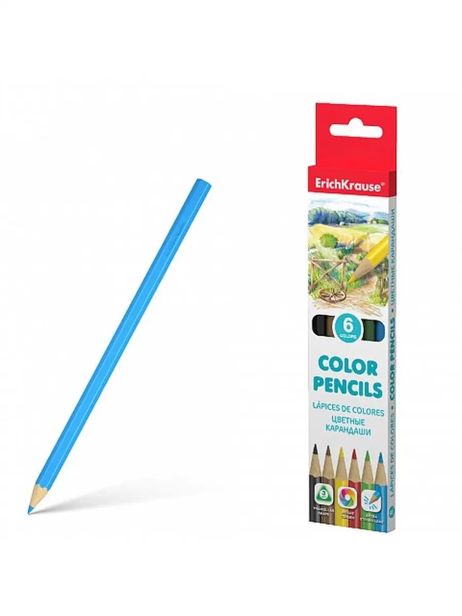 Цветные карандаши трехгранные 6 цветов,