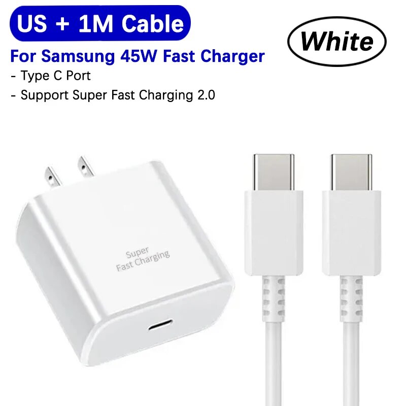 Зарядное Samsung 45W Type-C White-US с кабелем 1м