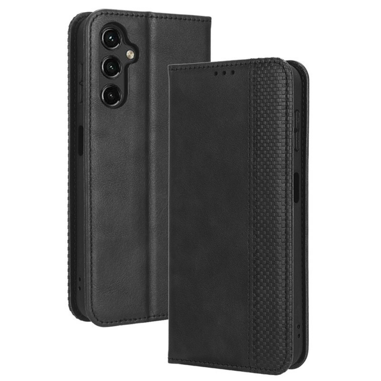 Чехол-книжка MyPads для Samsung Galaxy A34 из импортной кожи с мульти-подставкой и визитницей черный