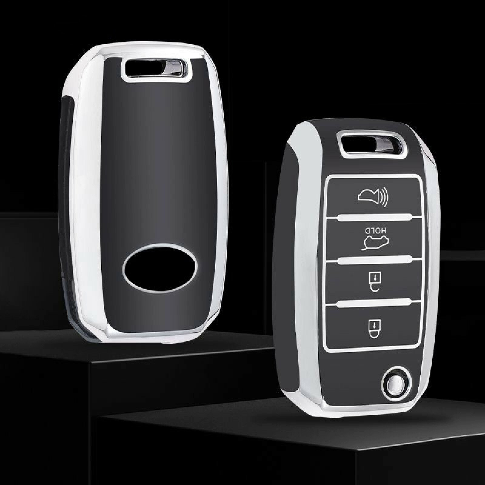 Чехол для ключа MyPads для Kia из термополиуретана, серебристо-черный, защита брелка