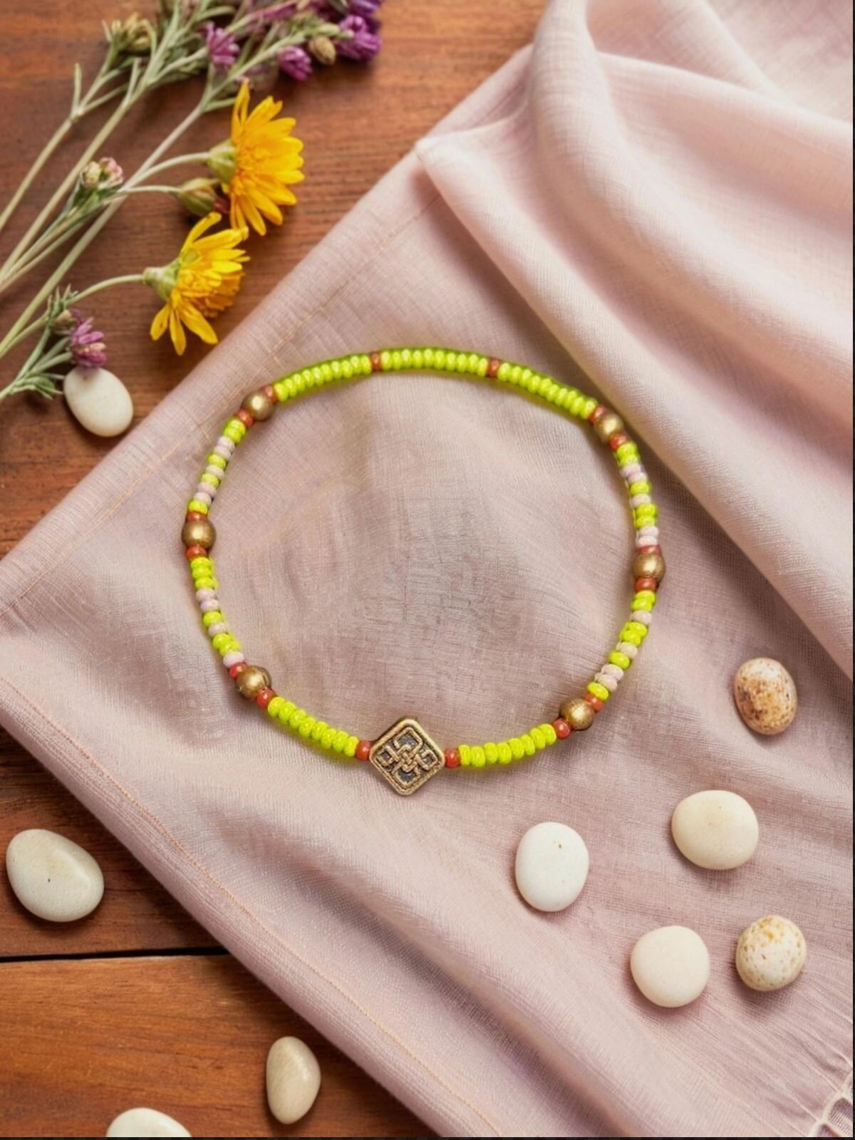 Браслет, бисер, металл