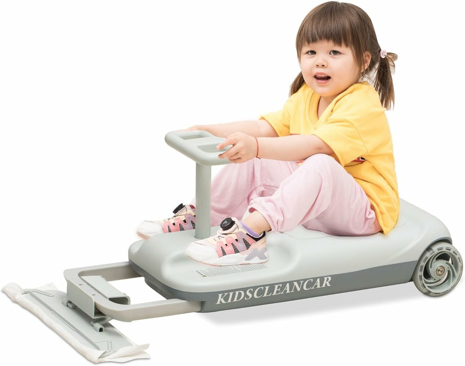 HAQI Детский электромобиль 12В 3-в-1 с функцией уборки, карт, плавный старт, 5 скоростей, съемная швабра, для детей от 3 лет, серый