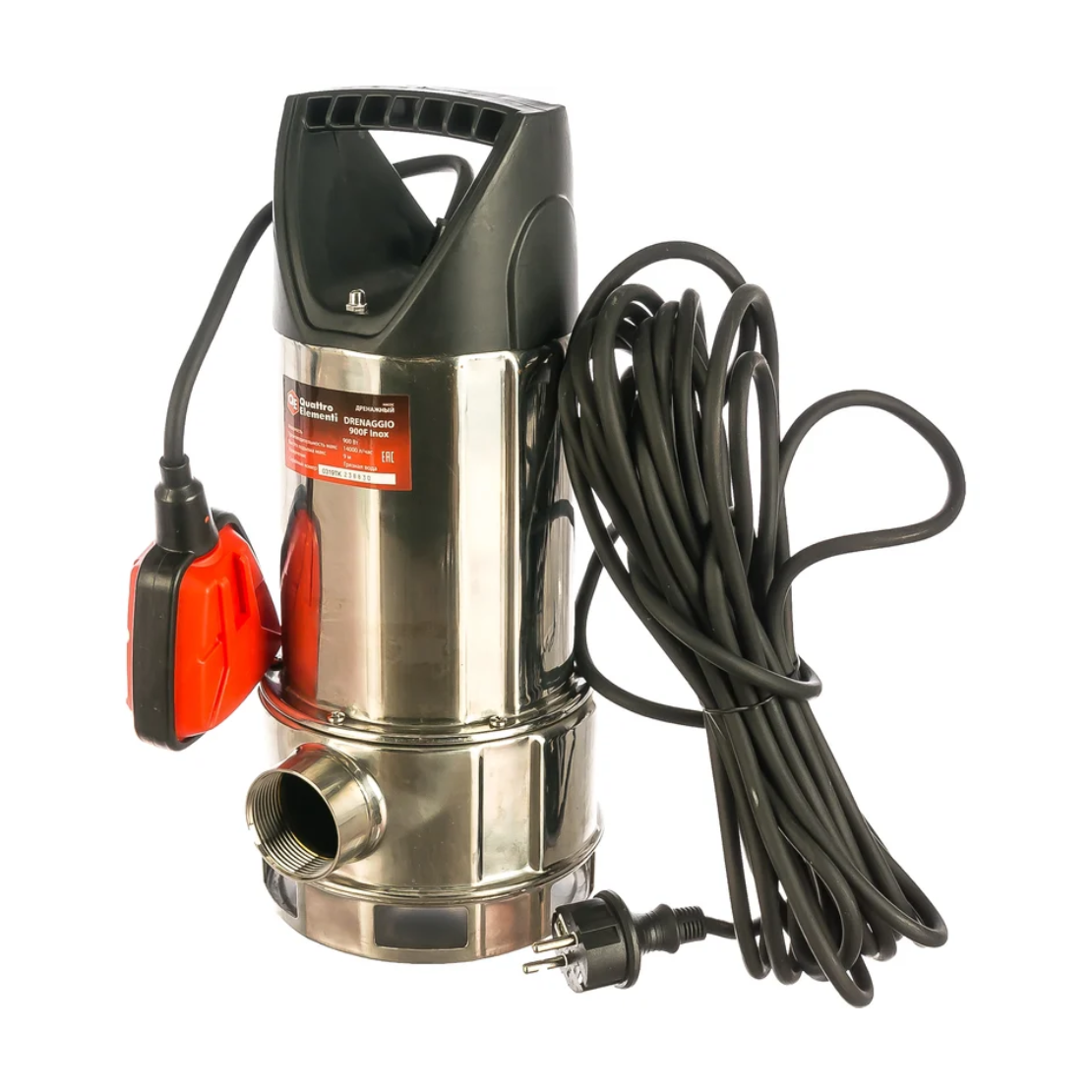 Насос дренажный Quattro Elementi Drenaggio 900 F Inox, 900 Вт, 233 л/мин, напор 9 м, глубина погружения 2 м, серебристый