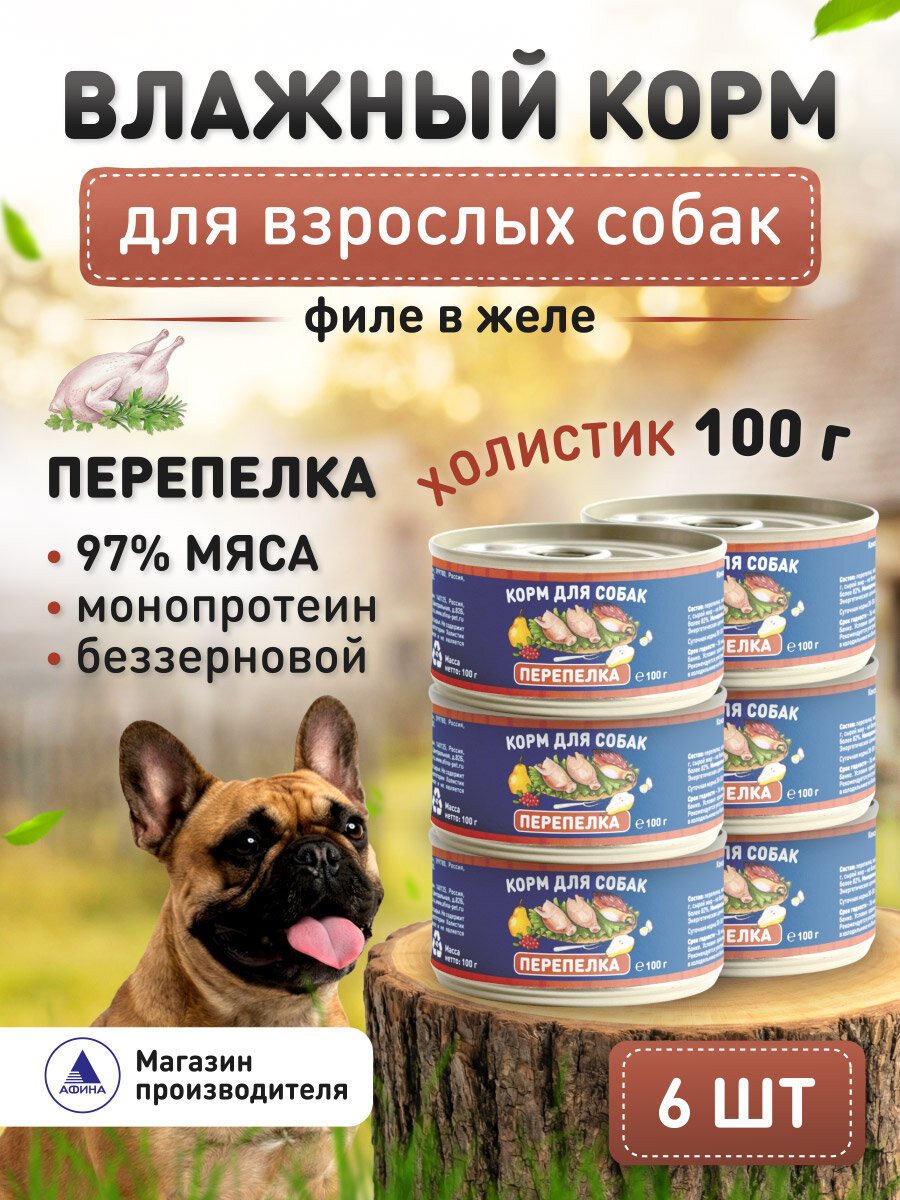 Влажный корм с перепелкой для собак Solid Natura Holistic, упаковка 6 шт х 100 г